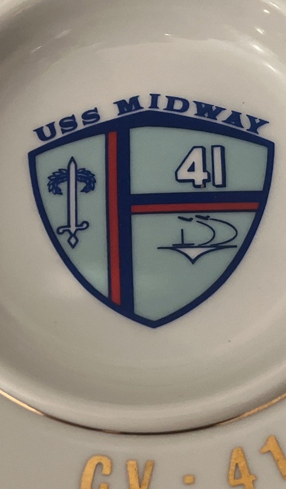 RARE USS Midway CV-41 Ceramic Ashtray Aircraft Carrier Crest Vintage ...
