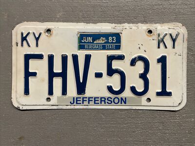 VINTAGE 1983 KENTUCKY LICENSE PLATE BLUEGRASS STATE FHV-531 JEFFERSON ...