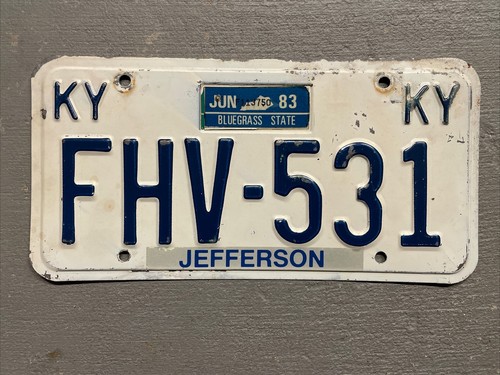 VINTAGE 1983 KENTUCKY LICENSE PLATE BLUEGRASS STATE FHV-531 JEFFERSON ...