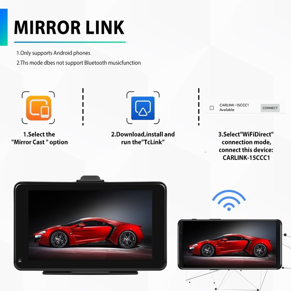 Car Radio Multimedia Video Player Bluetooth 7in Touch Screen Mirror ...