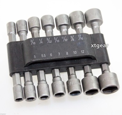 NEW PROFESSIONAL 14 PC POWER NUT DRIVER BIT SET SAE & METRIC HD FREE ...