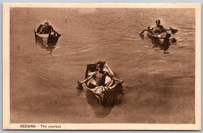 Postcard Aswan Egypt Rowboats River Canoes African Men 1910s View | eBay