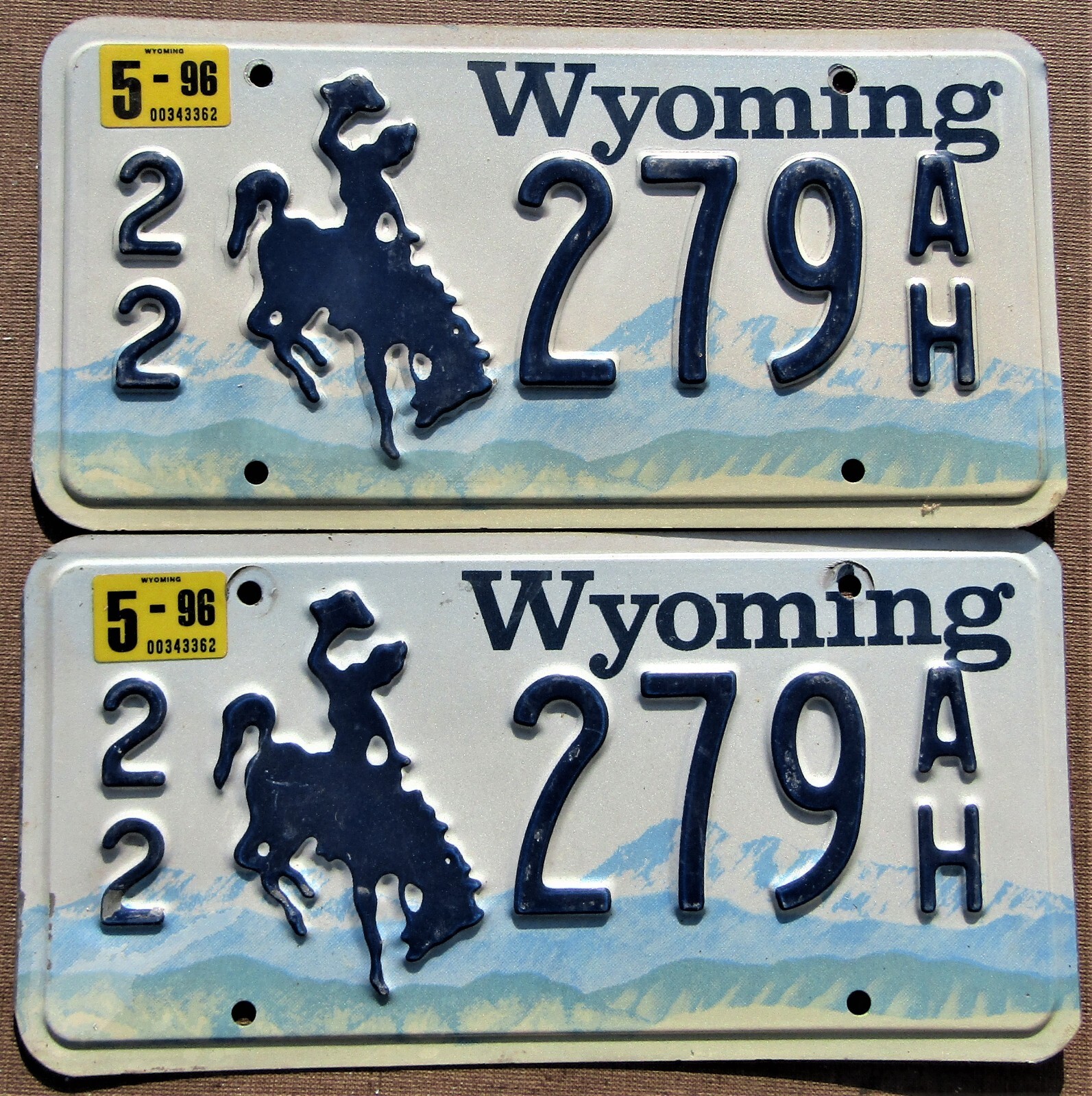 1998 WYOMING License Plate PAIR #279ah Teton County (22-Jackson) By ...