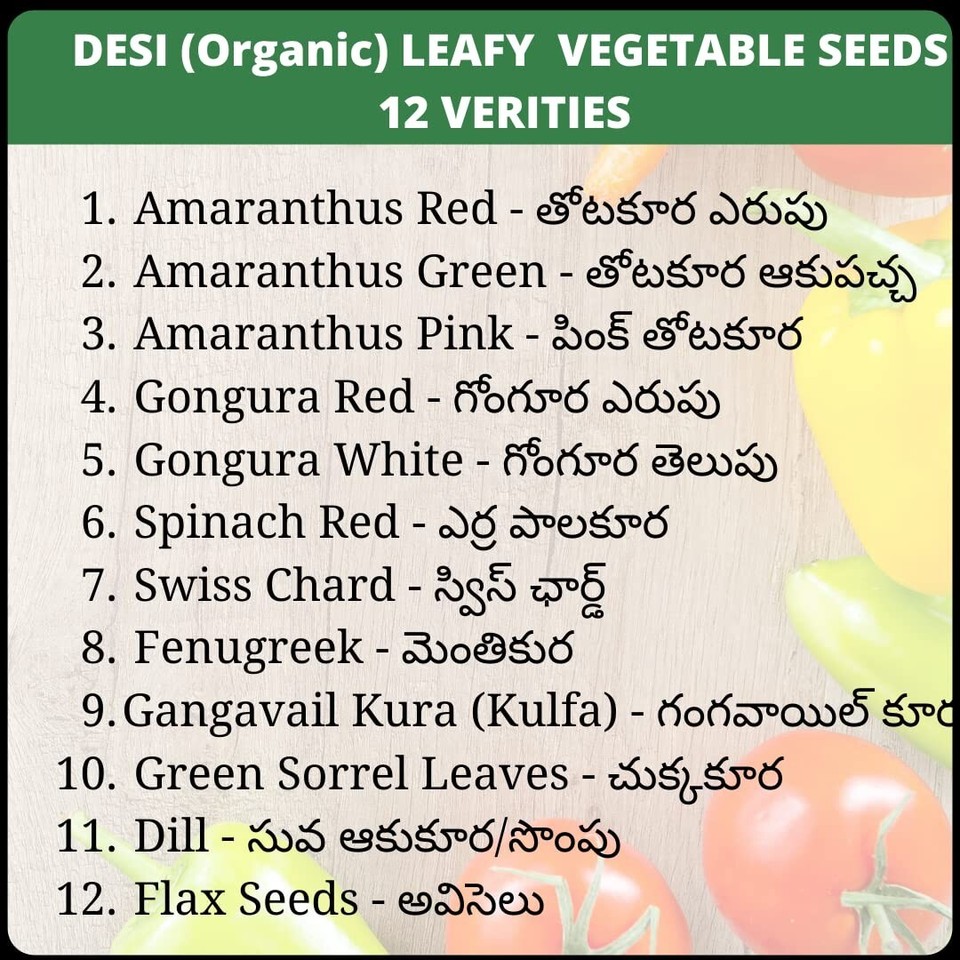 Organic 12 Varieties Leafy Vegetable Seeds, Vegetable Seeds for Home ...