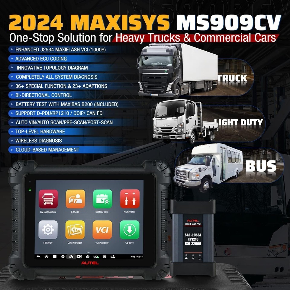 2025 Autel MaxiSys MS909CV Top Heavy Duty Truck Scanner for Semi ...