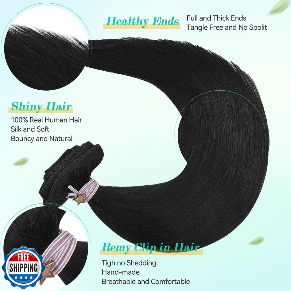 Ukira Black Hair Extensions Real Human Hair, 20 Inch 120g 7pcs Natural ...