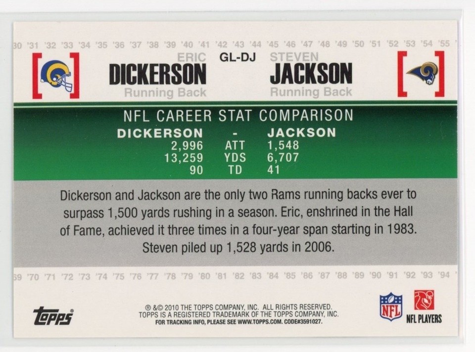 2010 Topps #GL-DJ Eric Dickerson / Steven Jackson Gridiron Lineage Rams ...
