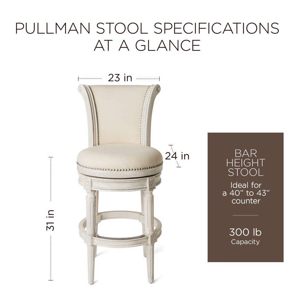 Maven Lane Pullman High-Back Swivel Bar Stool, White Oak, Bar Height ...