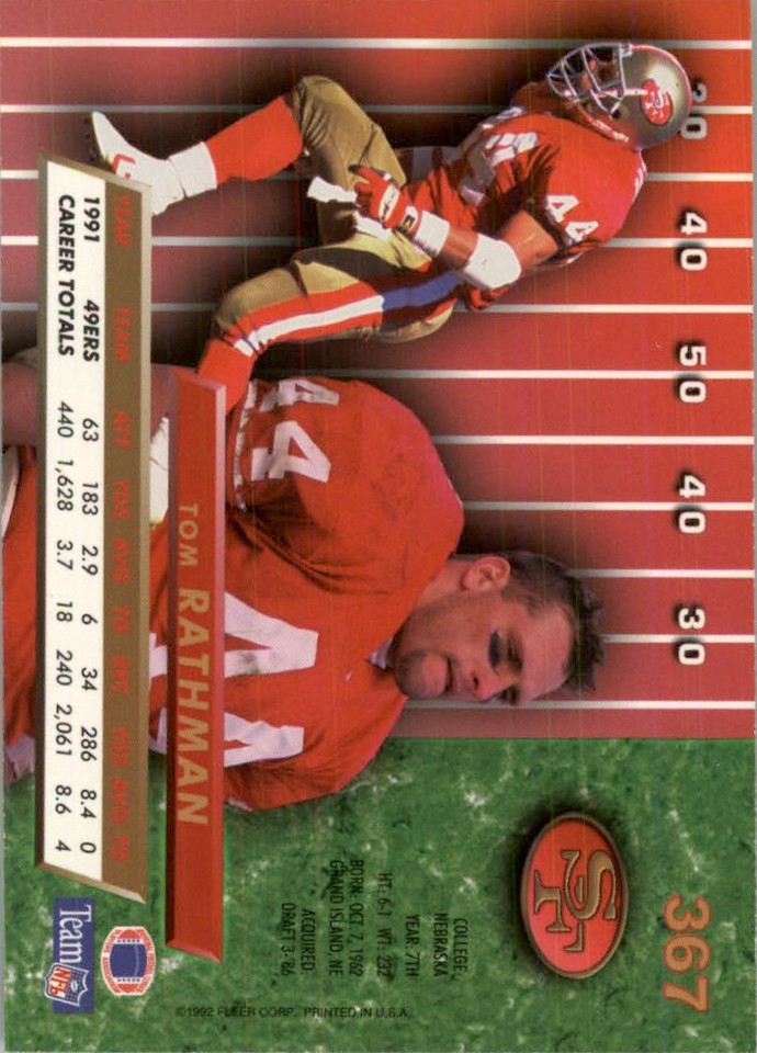 1992 Ultra NFL Tom Rathman #367 | eBay