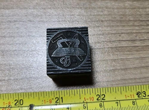 Vintage Letterpress Printing Block Iron? Square Ruler Scissors Symbols ...