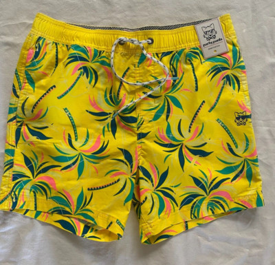 PARTY PANTS USA PRINTED SWIM TRUNKS SHORTS FOR MEN TROPICAL MOBY YELLOW ...