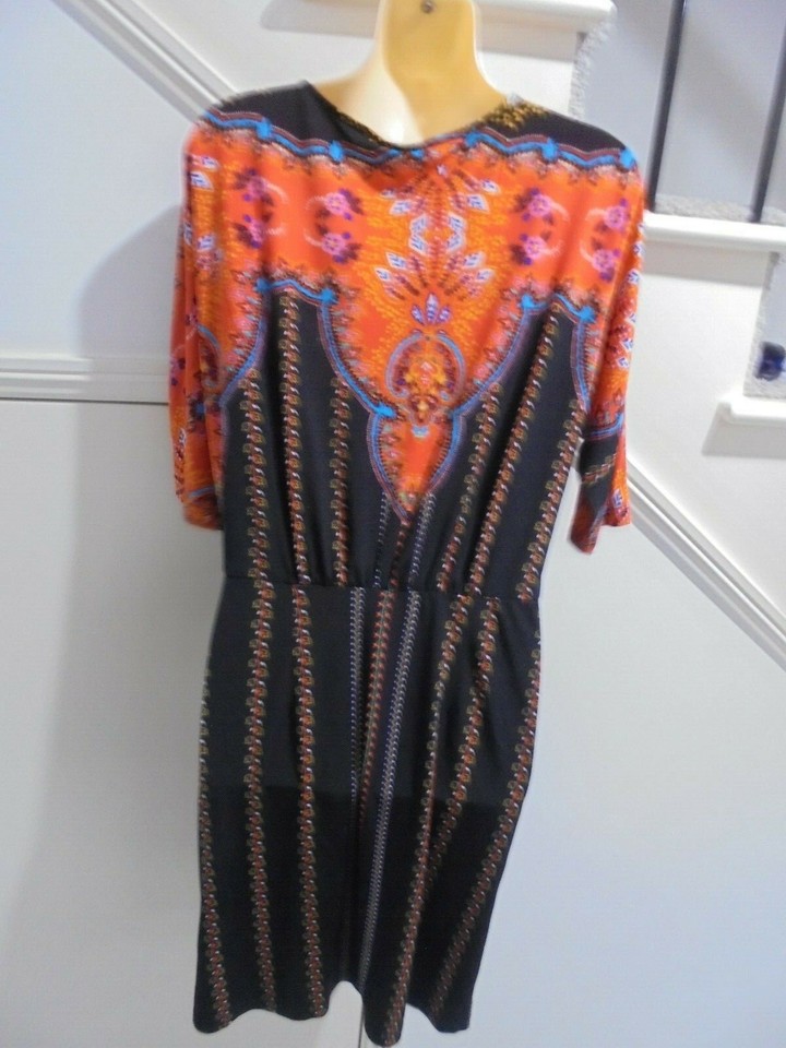 LEONA EDMISTON RUBY SIZE 1 (8/10) BLACK ORANGE PATTERN FRONT POCKETS ...