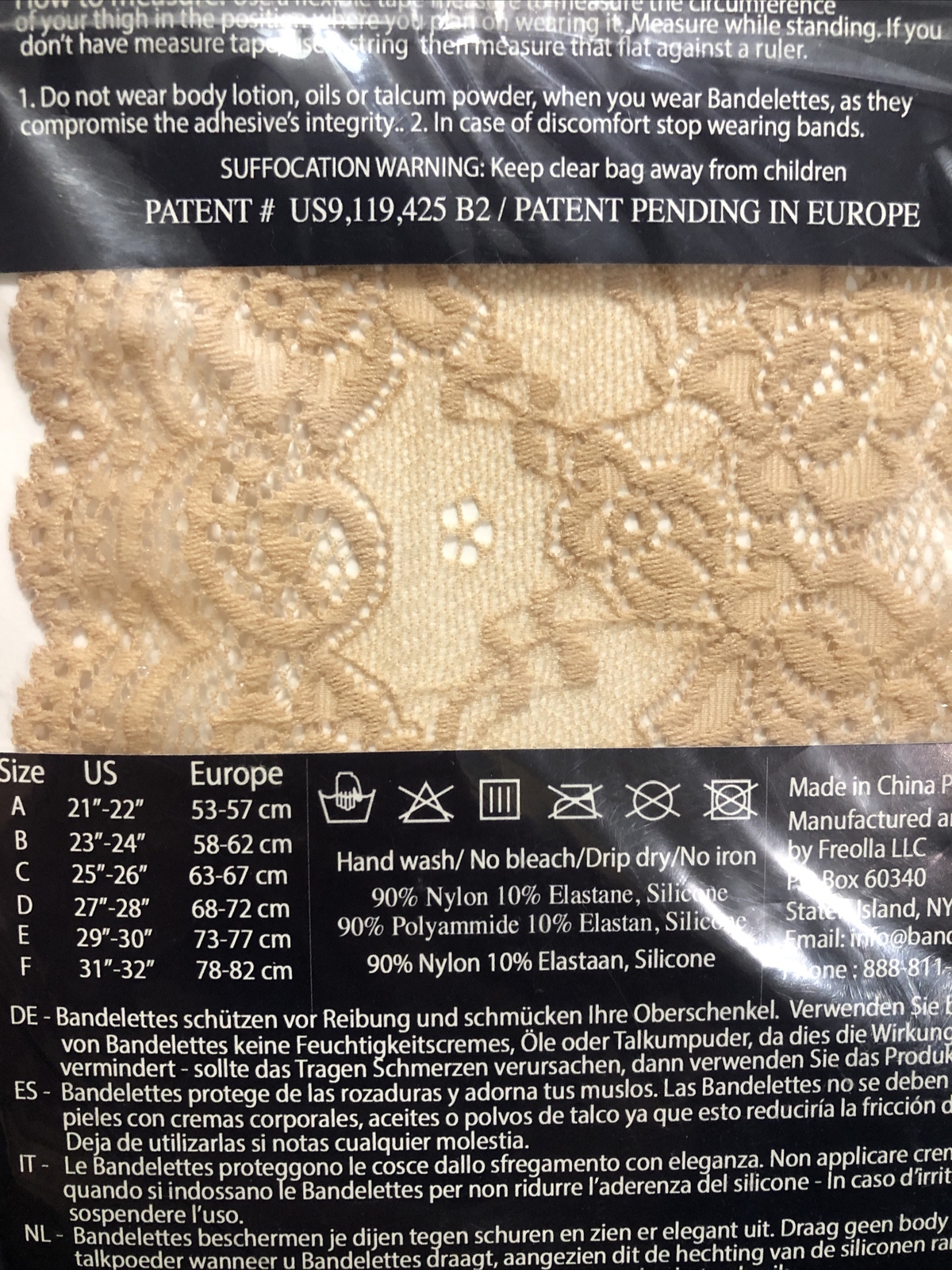 Bandelettes Anti Chafing Thigh Bands Beige Onyx Size D One Pair 27 28