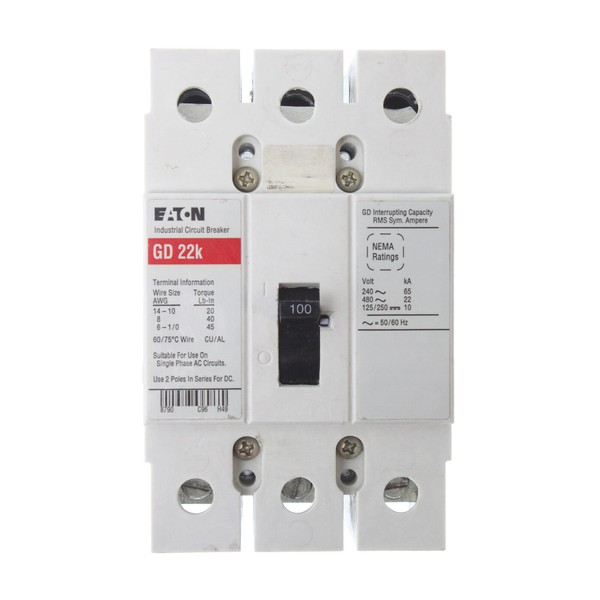 Eaton GD3100 100A 3-Pole Molded Case Thermal Magnetic Circuit Breaker ...