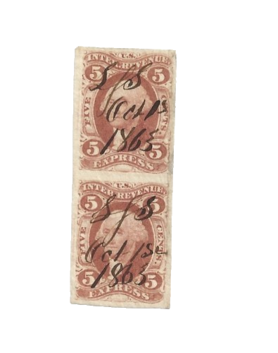 U S Stamps revenues Scott R25a five cent express imperforate pair cv 30 ...