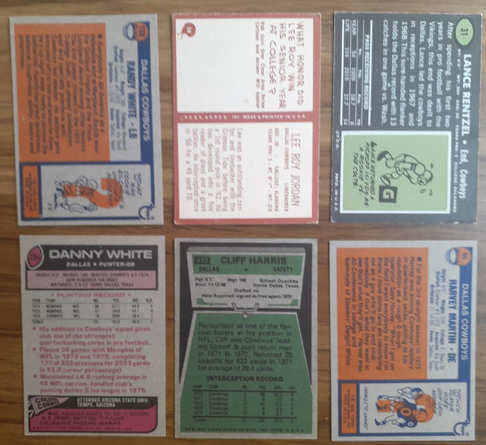 1975 CLIFF HARRIS (RC) + 1976 RANDY WHITE (RC) + 4 MORE COWBOY ROOKIE ...