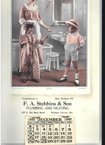 1923 Advertising Wall Calendar Stebbins & Sons Plumbing Webster Grove ...