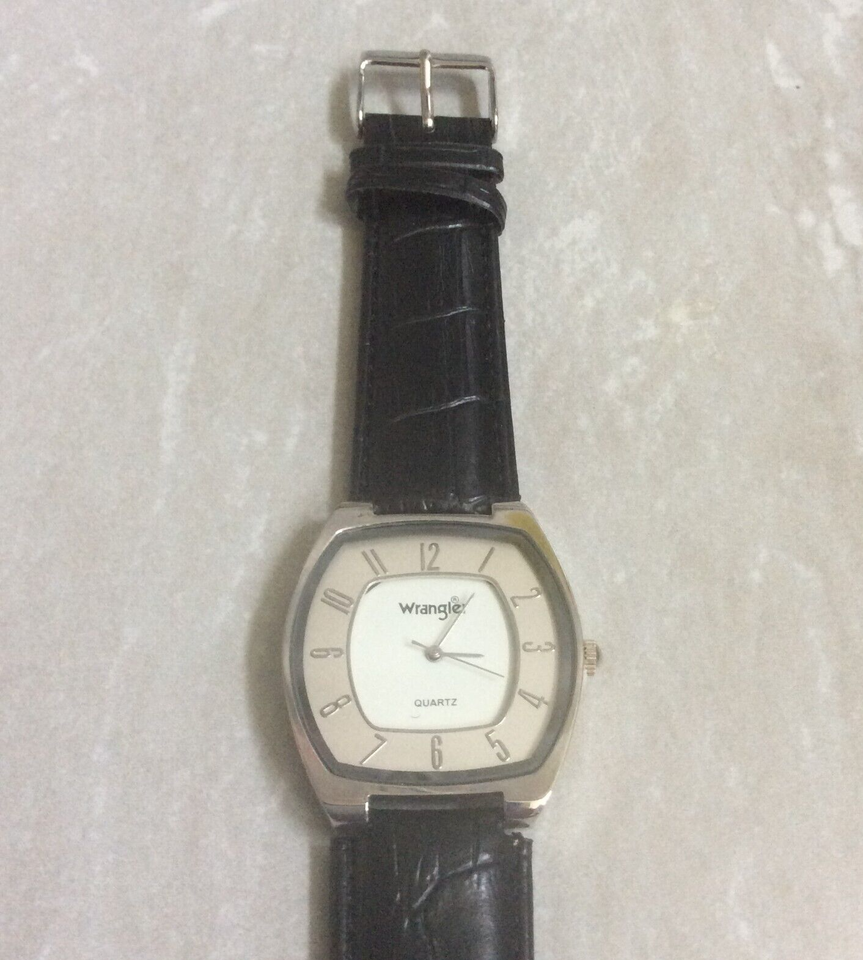 Wrangler Men's Watch Western Rectangular Silver & White Dial Black ...