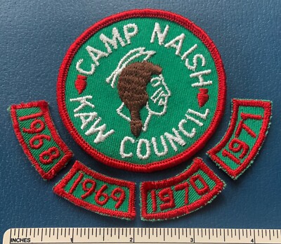 Vintage CAMP NAISH Kaw Council PATCH & YEAR SEGMENTS 1968 1969 1970 ...