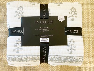 Rachel Zoe White/Gray Reversible Block Print Cotton Full/Queen Quilt ...