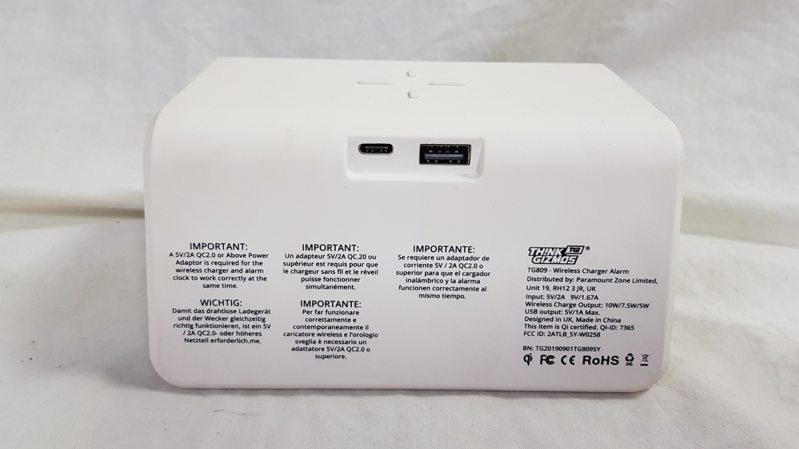 Think Gizmos tg809 Dual Alarm Clock with Wireless Phone Charging | eBay UK