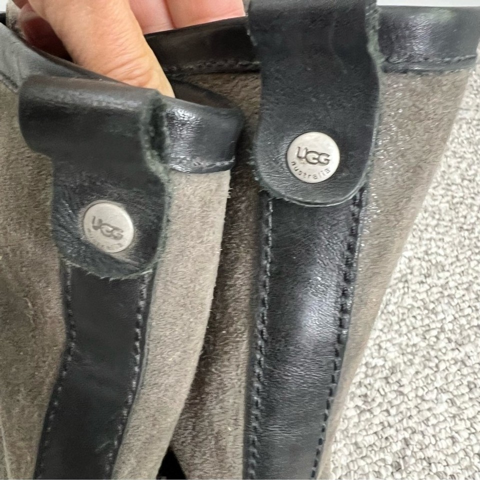 UGG Belcloud Duck boots tall black leather grey suede stealing lined winter 7.5 | eBay