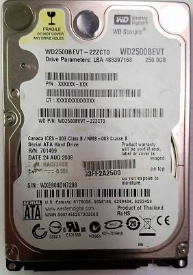 Western Digital WD2500BEVT-22ZCT0 DCM: HACTJABB Laptop 250GB 2.5" SATA ...