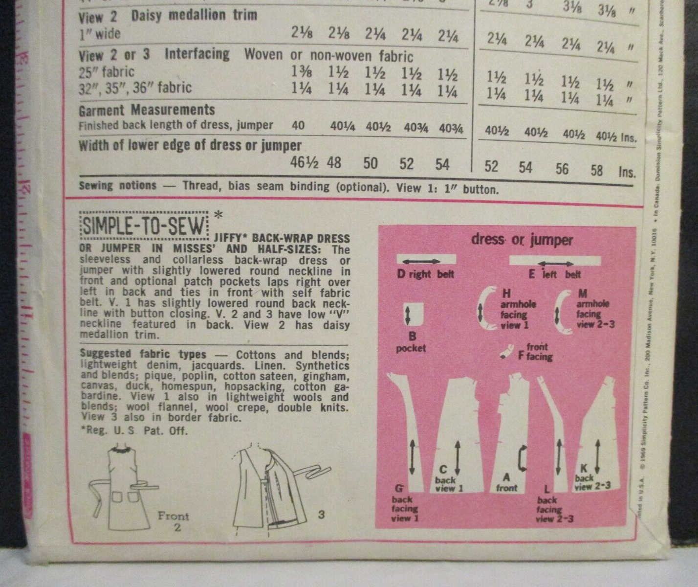 Simplicity Pattern 8239 Miss Back-Wrap Sleeveless Dress Jumper Size 10 ...