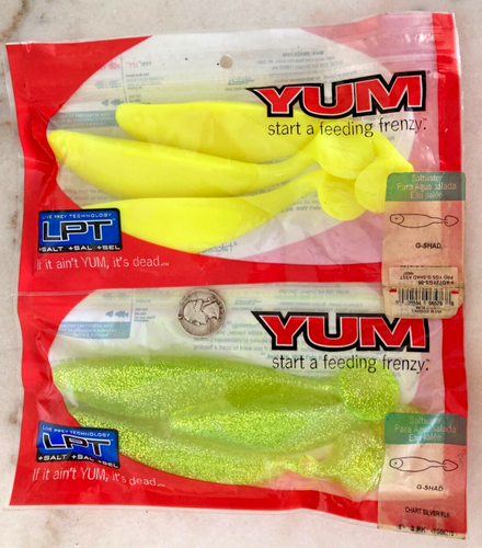 2 YUM G-SHAD FISHING LURE PACKS 6” SALT WATER LPT PADDLE TAIL SWIMBAITS ...