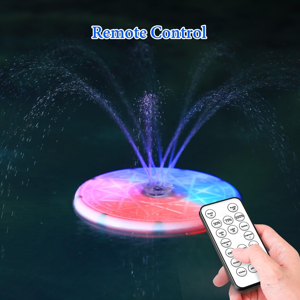 USB Power Fountain Pump with Light, Bird Bath Fountain,Remote Control 8 ...