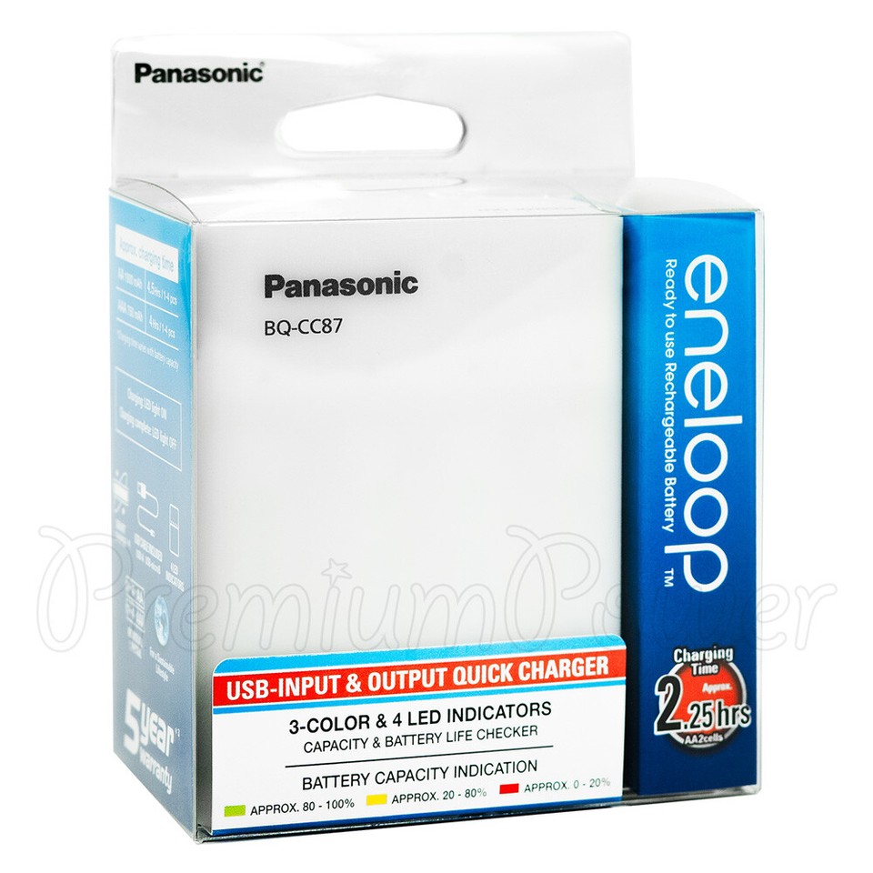 Panasonic eneloop BQ-CC87 Charger USB Input & Output Quick + 4 AA NiMH ...