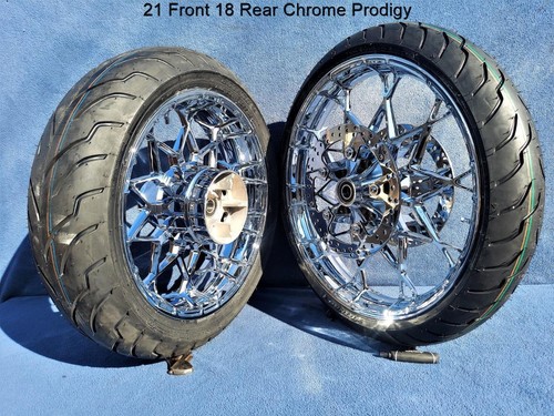 Harley Chrome 21" F 18" R Prodigy Wheels Shinko Tires Rotor 09-23 Road ...