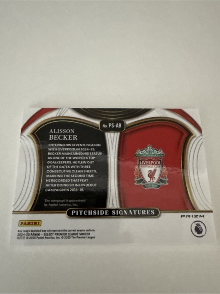 ALISON BECKER Panini Select 2024-25 PITCHSIDE SIGNATURES LIVERPOOL ...
