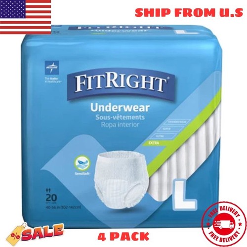 FITRIGHT LARGE Adult Incontinence Pull-up Underwear EXTRA ABSORB 80 CT ...