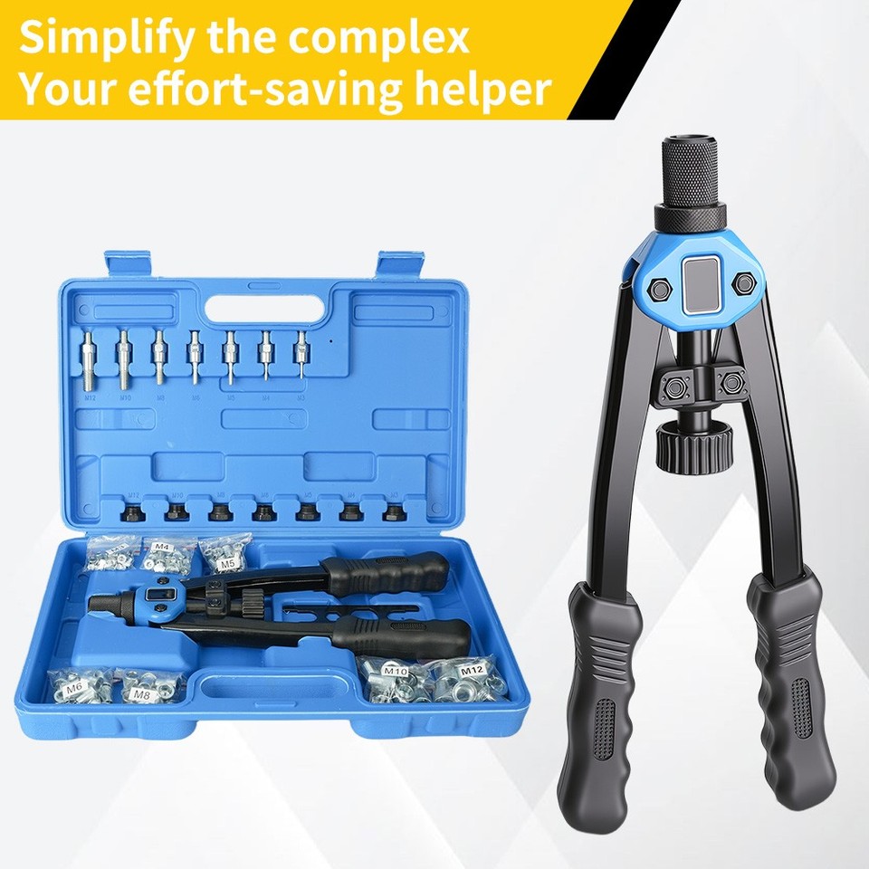 Portable 13in Rivnut Nut Gun Kit 150PCS M3-M12 Rivet Nuts Tool w/ Carry ...