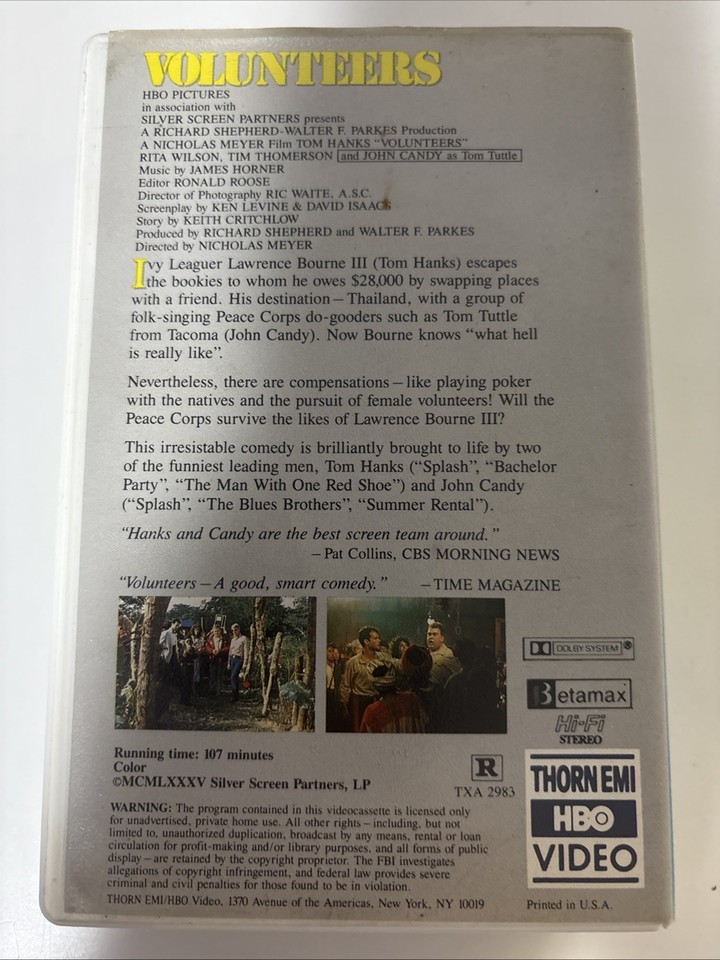Volunteers Classic Vintage Beta Video Tape BETAMAX Clamshell 1985 HBO ...