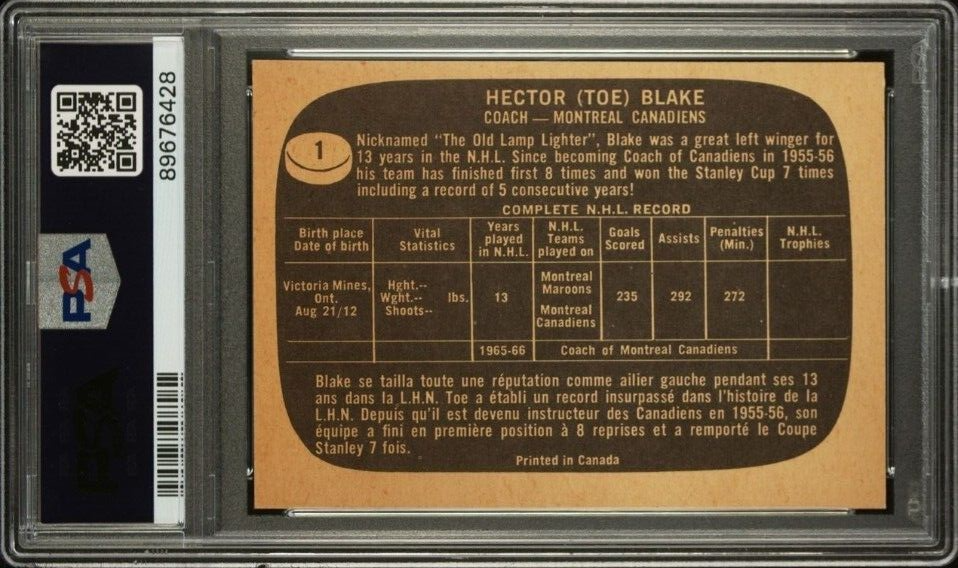 1966 TOPPS #1 HECTOR TOE BLAKE PSA 5 EX Montreal Canadiens coach ...