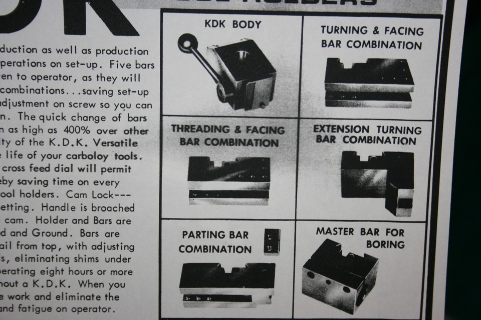 KDK lathe tool post and holder chart printed on heavy card stock | eBay