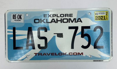 Explore Oklahoma License Plate LAS 752 Expired May 2021 Blue Flycatcher ...