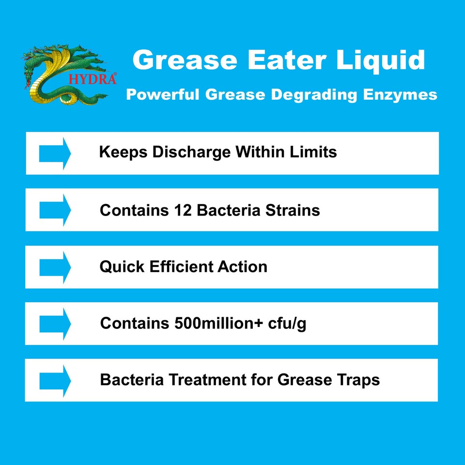 HYDRA GREASE EATER ENZYME LIQUID Grease Trap Drain Cleaner Remove Fat ...