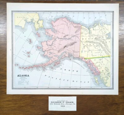 Vintage 1884 ALASKA Map 13"x11" Old Antique Original ALEUTIAN ISLANDS ...