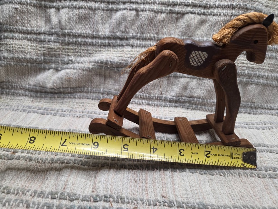 Vintage Hand Carved Wooden Miniature Rocking Horse Folkart Hobby Horse ...