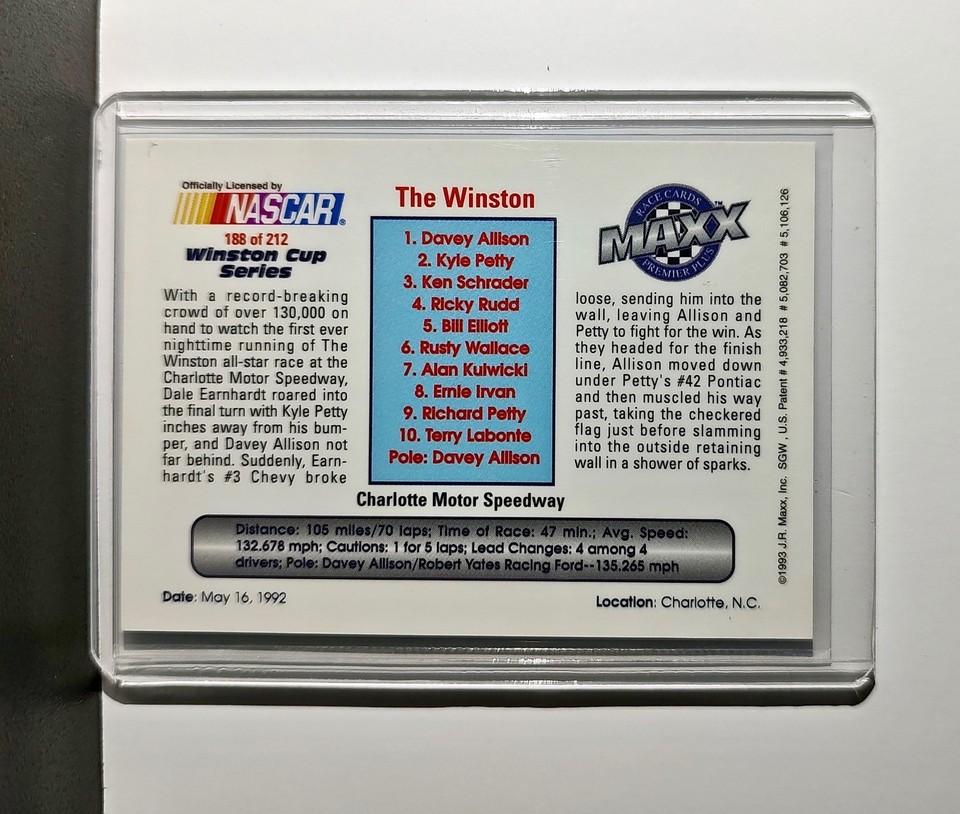 The Winston YR 1993 Maxx Premier Plus Racing #188 NASCAR Robert Yates ...