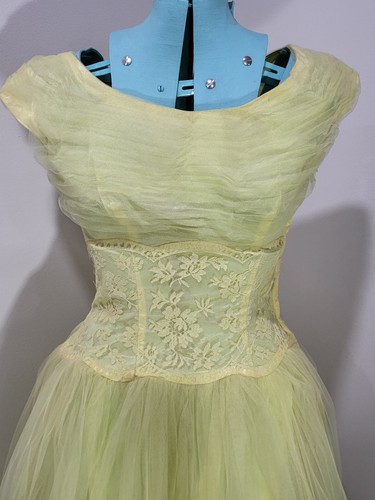 Vintage 50s Yellow Satin Lace Tulle Party Dress-Bust SM | eBay