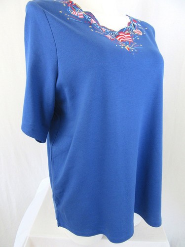 Quacker Factory Size 3X Blue Embroidered Summertime Cutout Knit Top | eBay