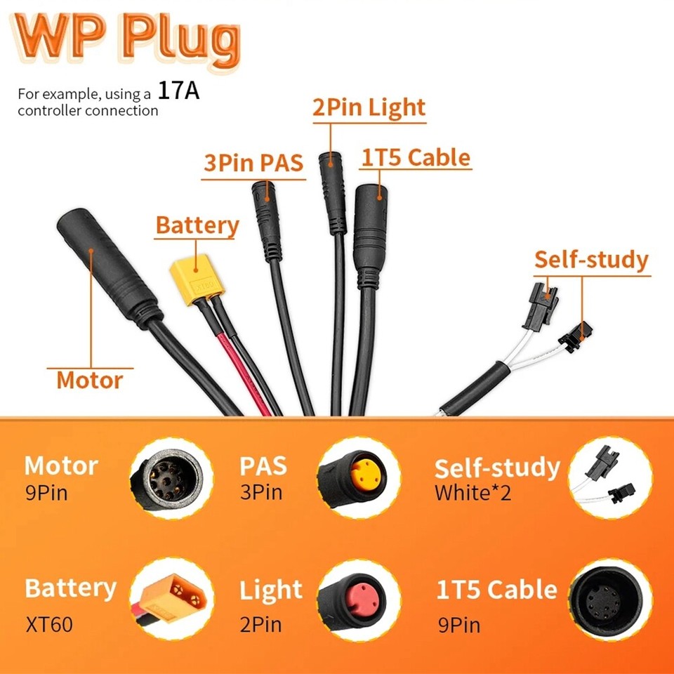Ebike 24V-48V 17A 26A 30A Sine Wave Controller+S966 Display for 250W ...