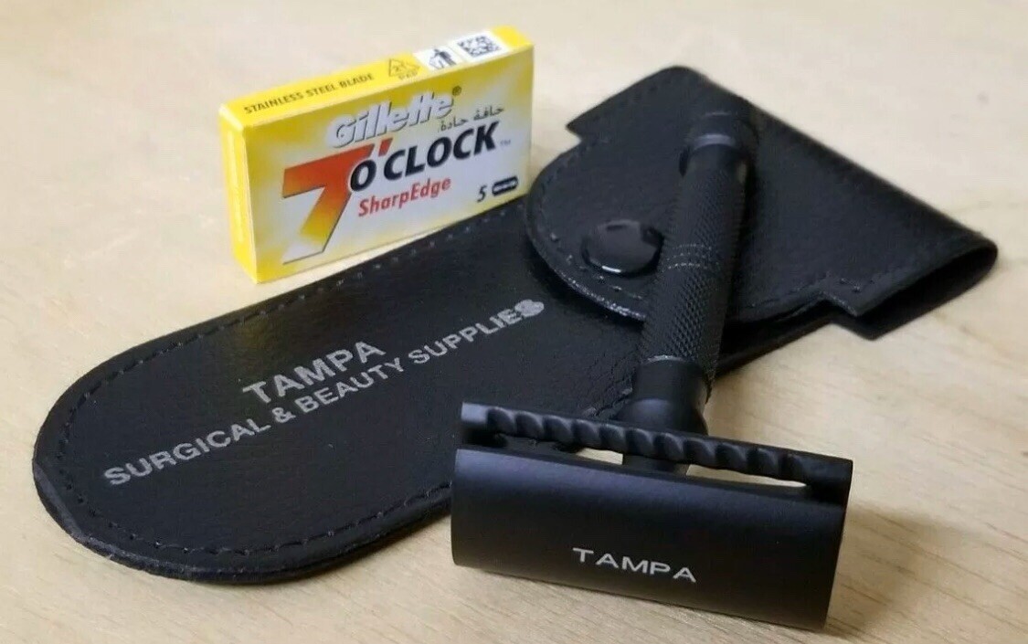 Safety Razor Double Edge Non-Slip Grip Razors with 5 Blades Pouch ...