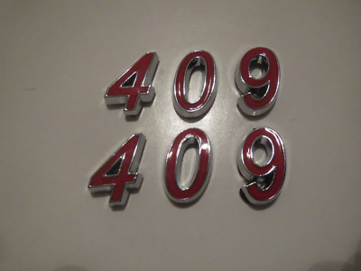 CHEVROLET 409 STROKER HOOD SCOOP FENDER TRUNK ENGINE ID EMBLEMS SET RED ...
