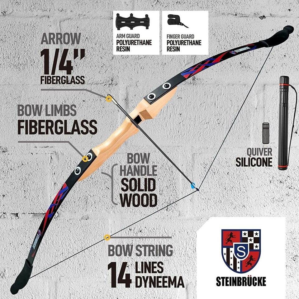 54" Recurve Bow&Arrow Set 40 lbs Archery Traditional Wooden Hunting ...
