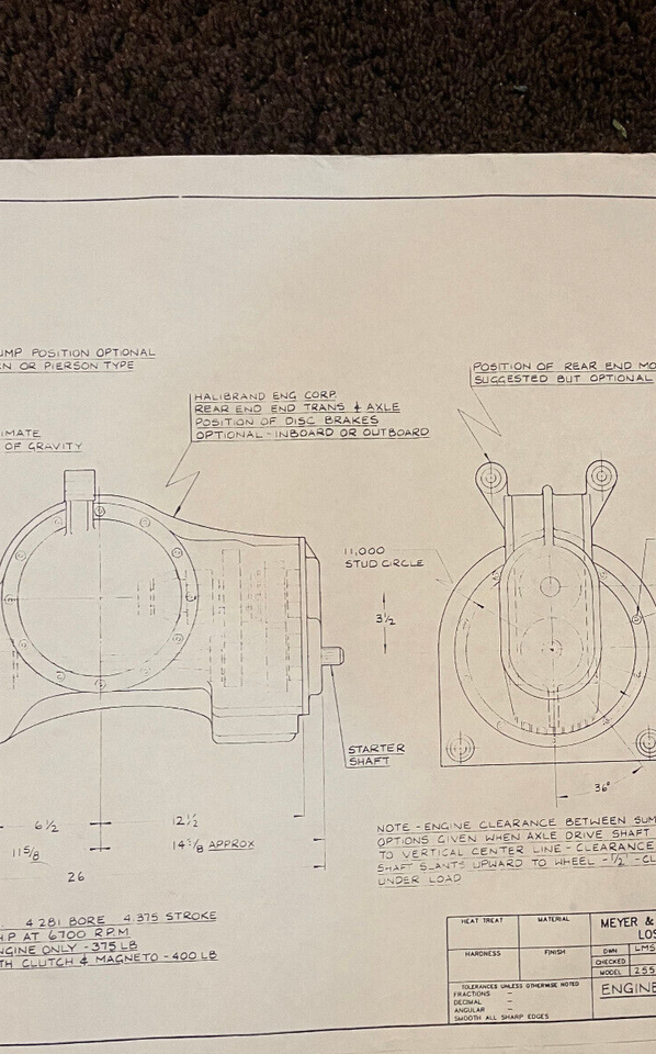 Vintage Print Meyer & Drake Racing Engine Blue Prints Offenhauser? Los ...